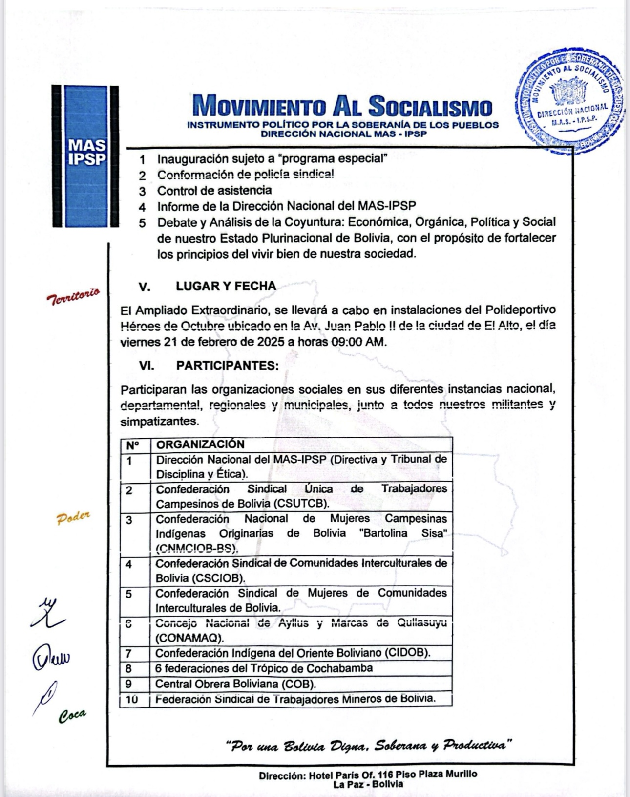 110 organizaciones sociales orgánicas confirman su asistencia al Ampliado Extraordinario del MAS ...